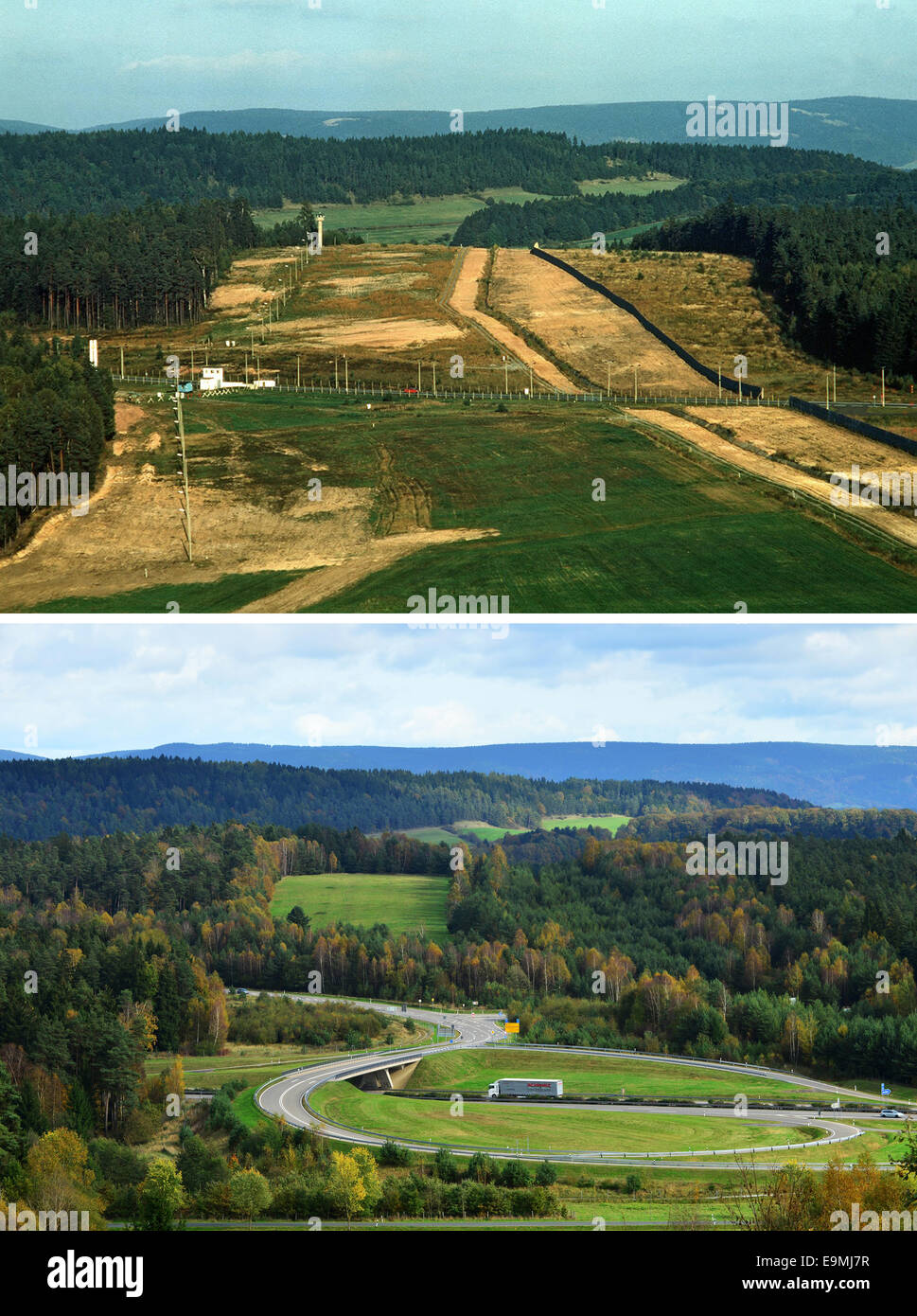The composite picture shows the border crossing between East and West ...