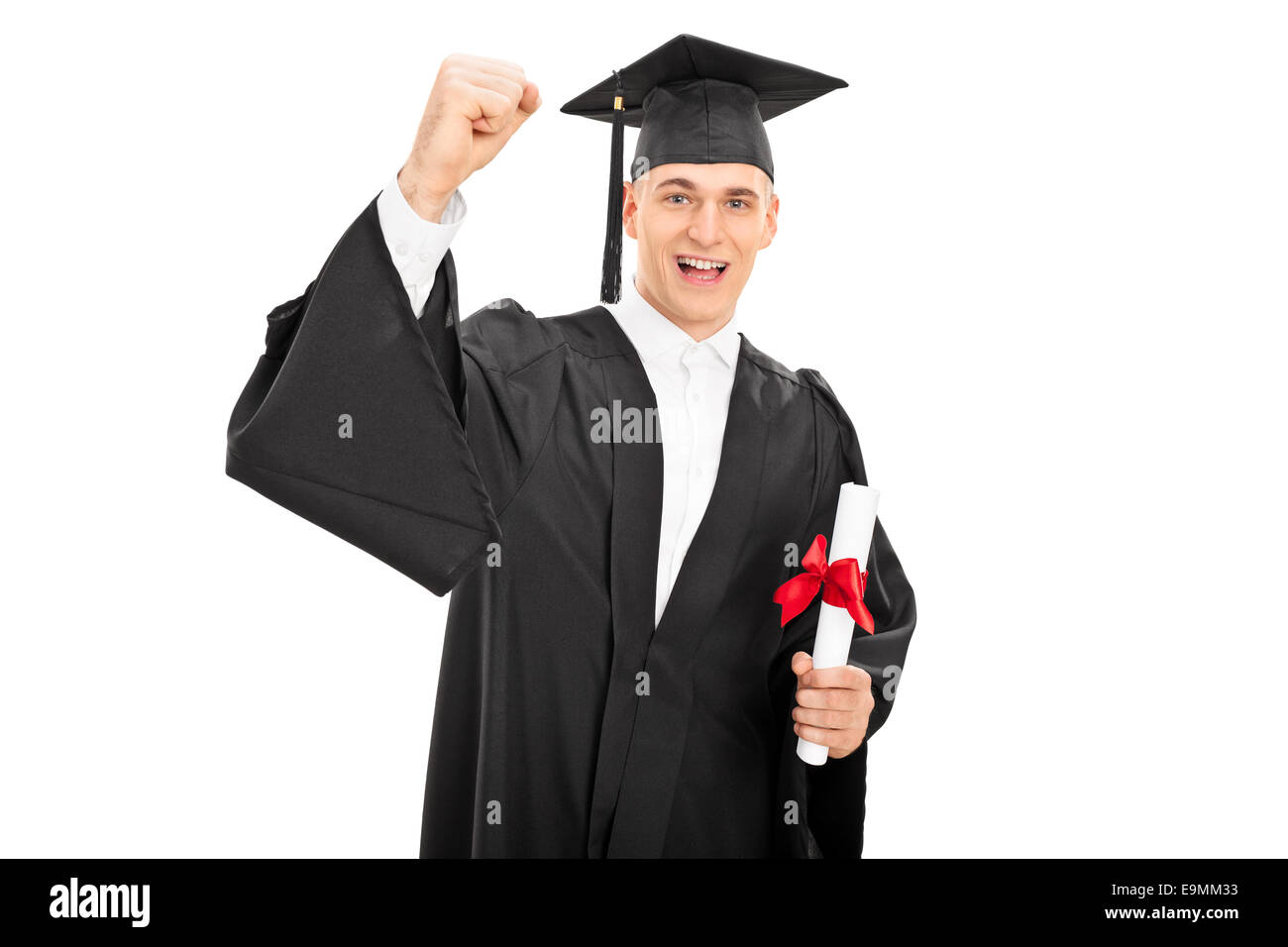 Happy guy celebrating his graduation isolated on white background Stock ...
