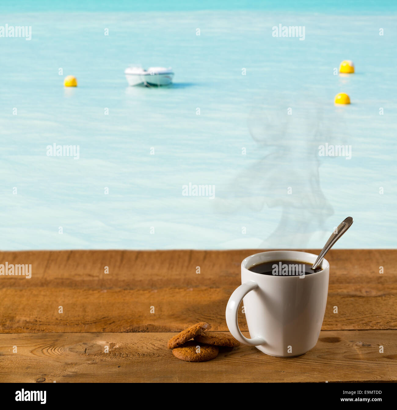 Morning cup of coffee by warm caribbean sea Stock Photo - Alamy