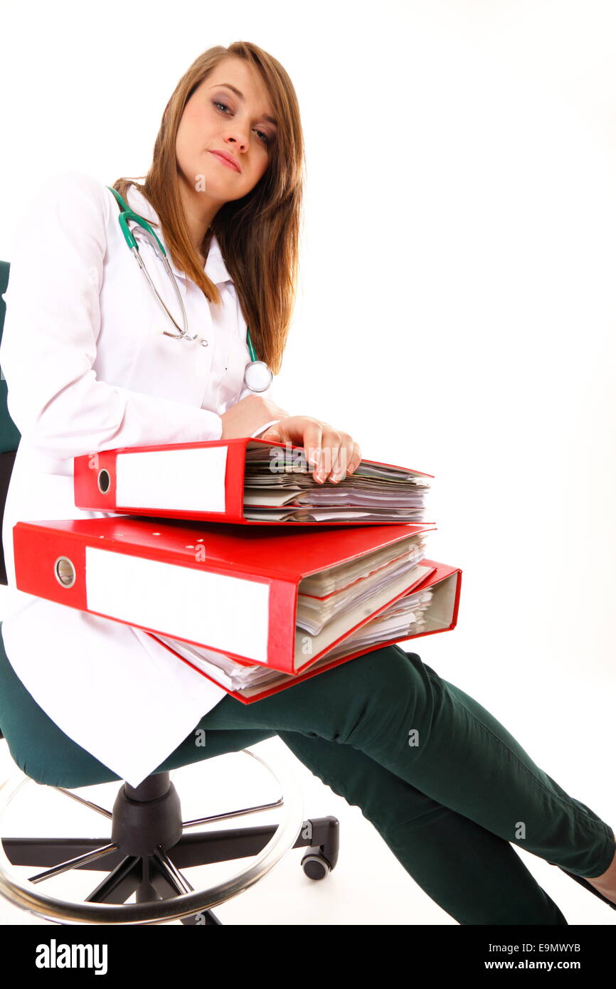 Medical doctor with a lot of work isolated Stock Photo - Alamy