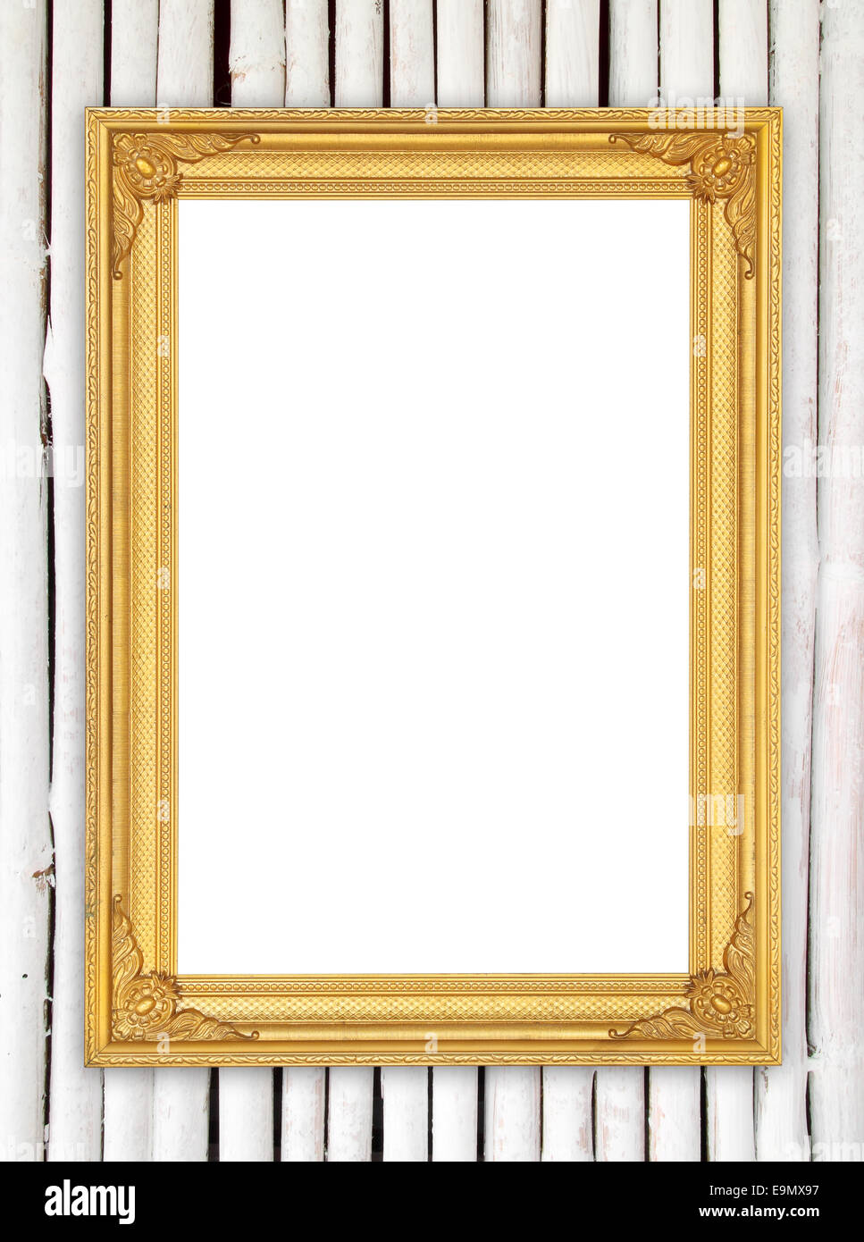blank golden frame on bamboo wall background Stock Photo - Alamy