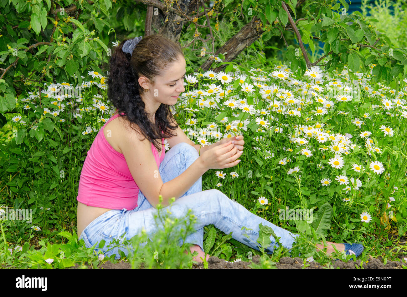 woman in garden Stock Photo - Alamy