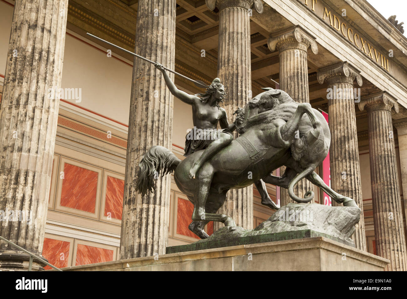 One of the statues at the entrance of The Altes Museum in Berlin. The ...