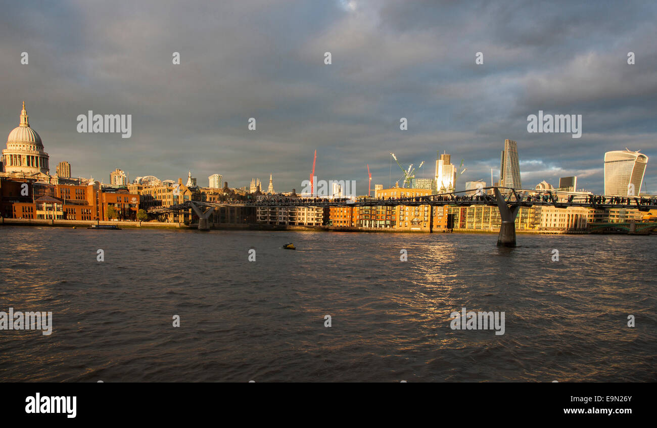 Dramatic City of London skyline, River Thames evening October Stock ...