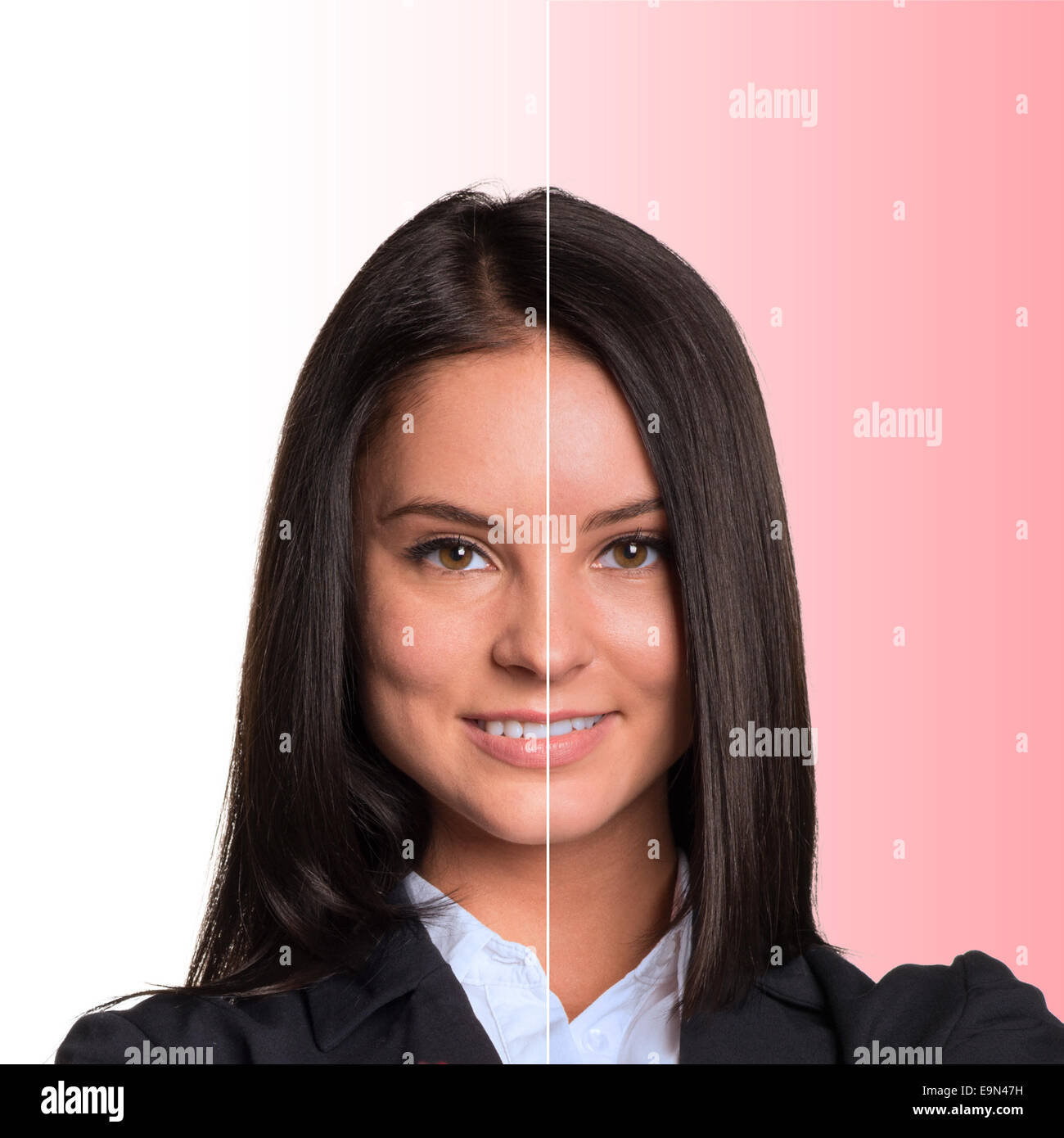 Portrait of beautiful young girl. Half face lighten than another Stock ...