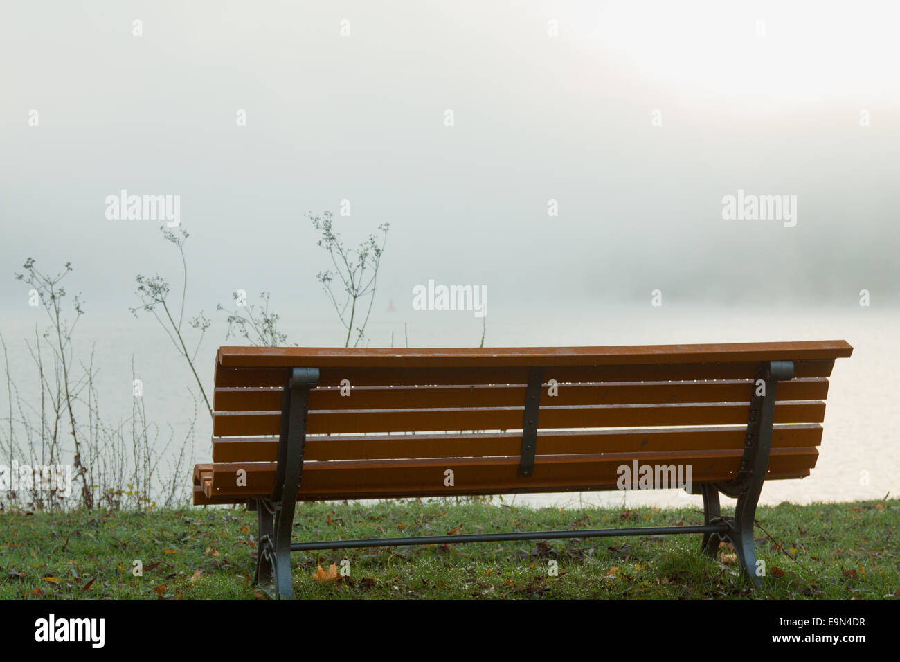 Wood bench by lake hi-res stock photography and images - Alamy