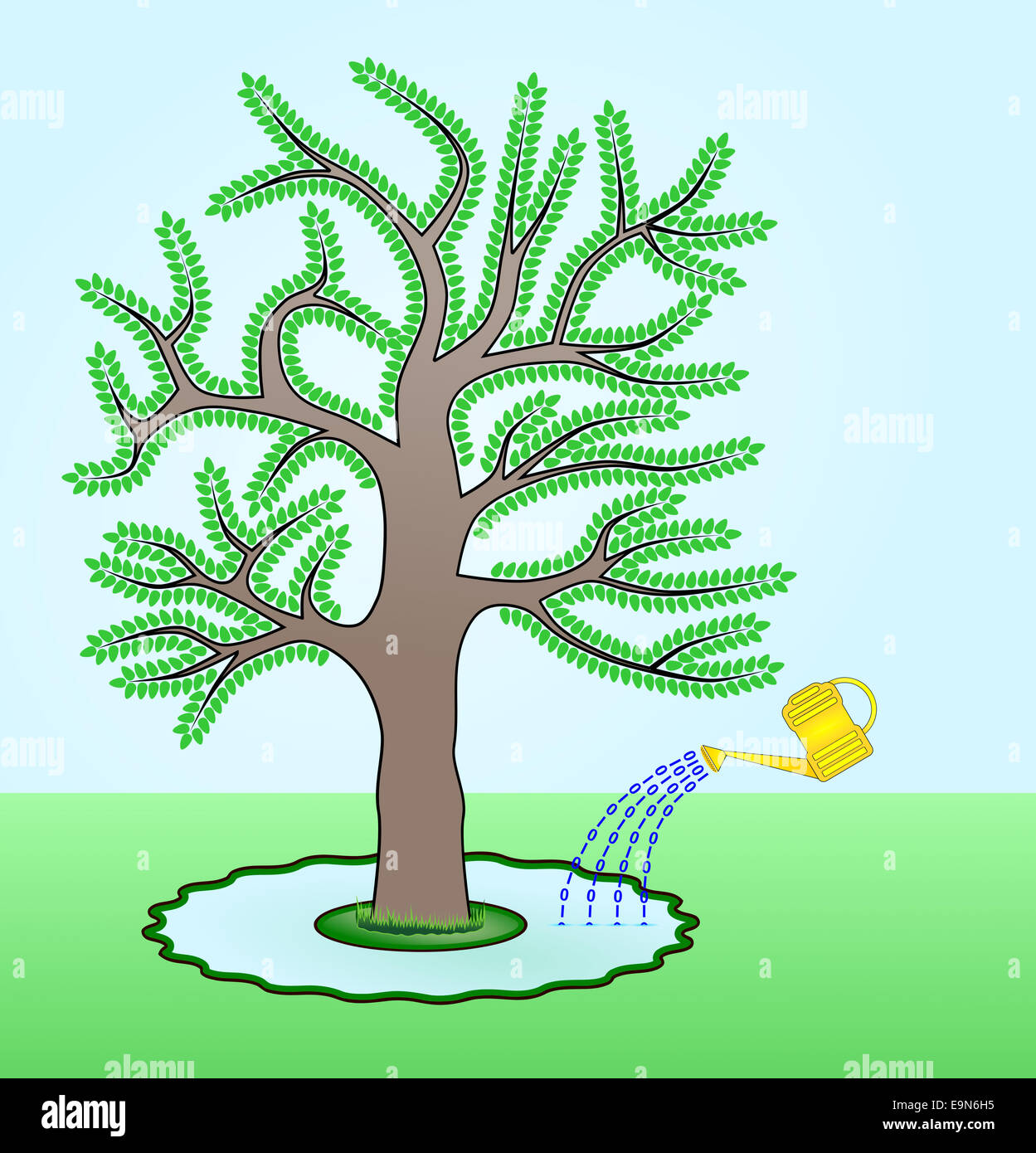 Go Green concept where a tree is watered by electronic documents ...