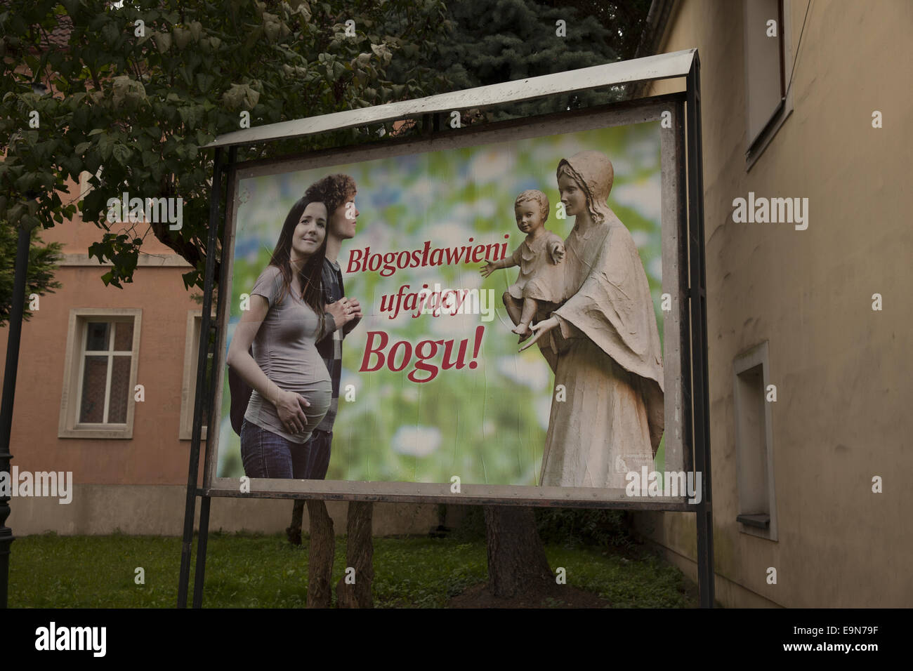 Pro-life billboard near a Catholic Church. "Blessed are those who ...