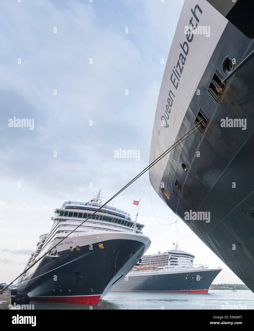 The Cunard liners Queen Elizabeth (right) and Queen Victoria take up ...