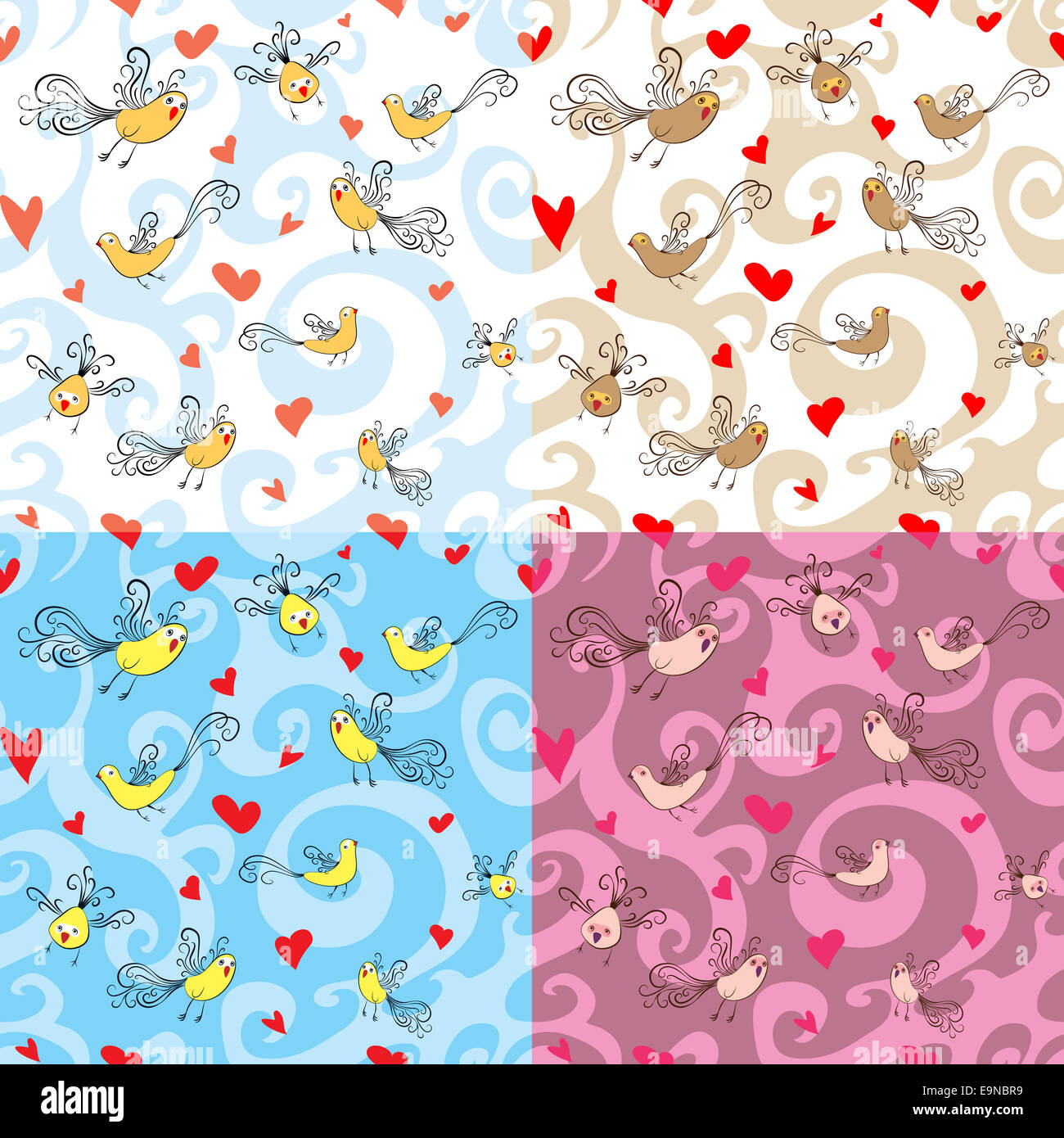 seamless birds and hearts Stock Photo - Alamy