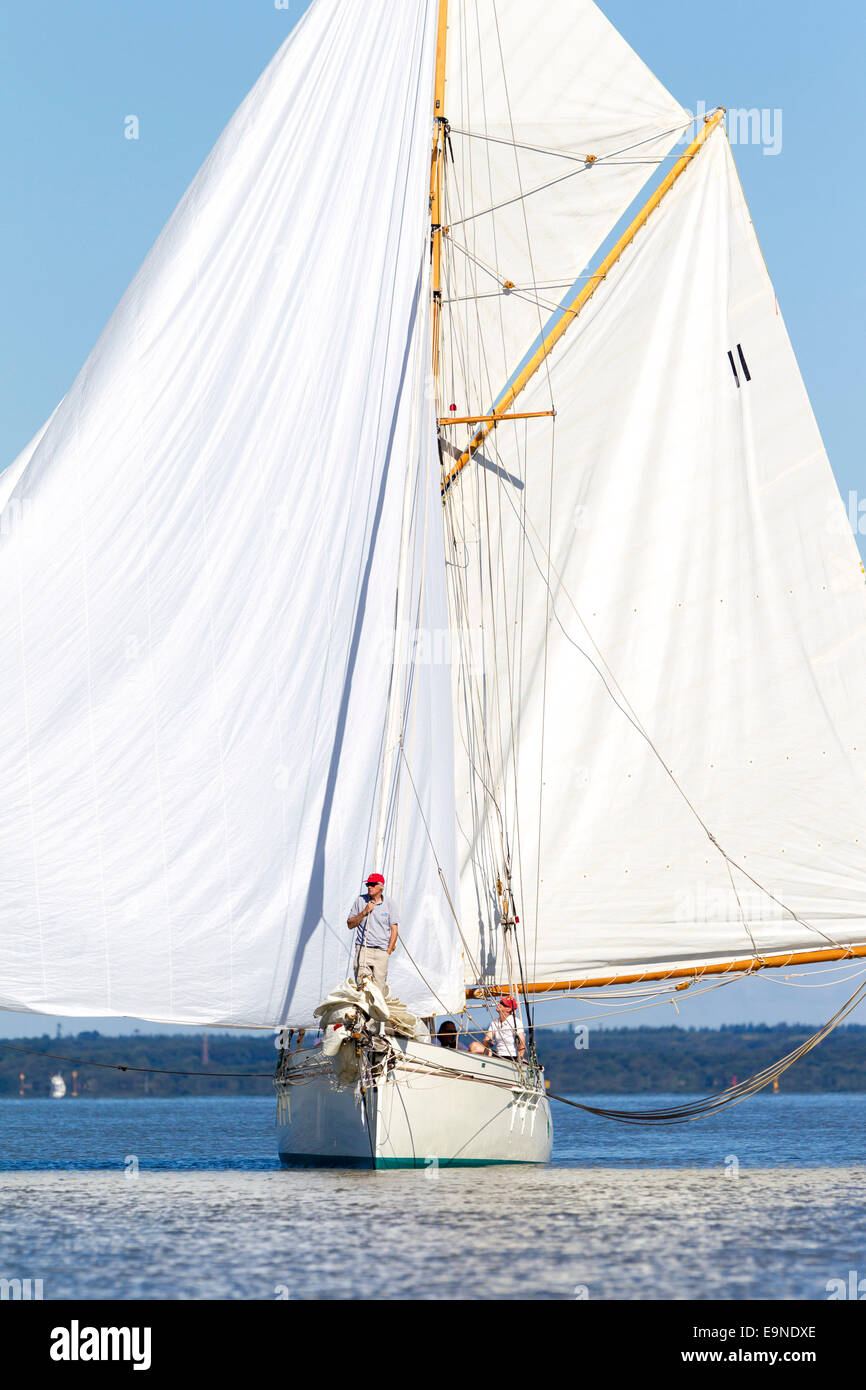 The gaff rigged cutter Thalia competing in the Panerai British Classic ...