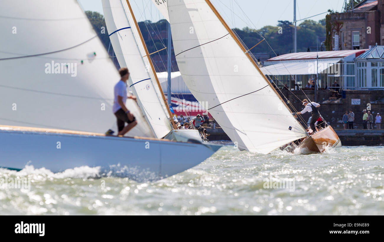 The Eight Metre yachts, Helen (nearest) and Erica, competing in the ...
