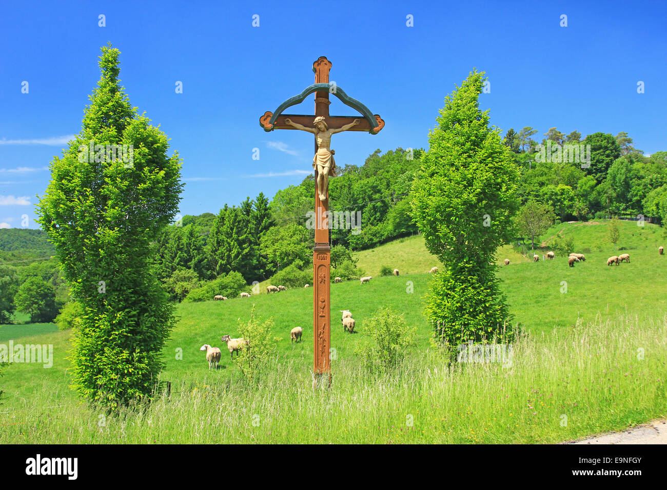 Wayside cross on the Swabian Alb, Germany Stock Photo - Alamy