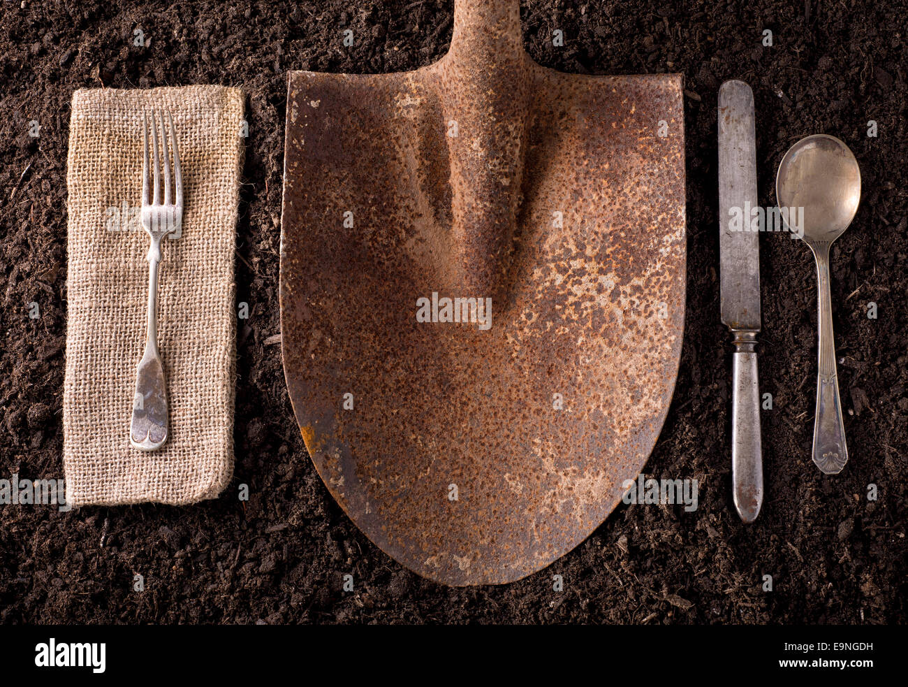 Organic farm to table healthy eating concept on soil background Stock ...