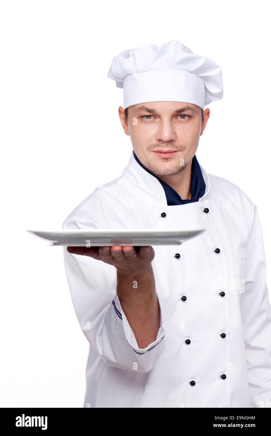 chef holding empty plate Stock Photo - Alamy