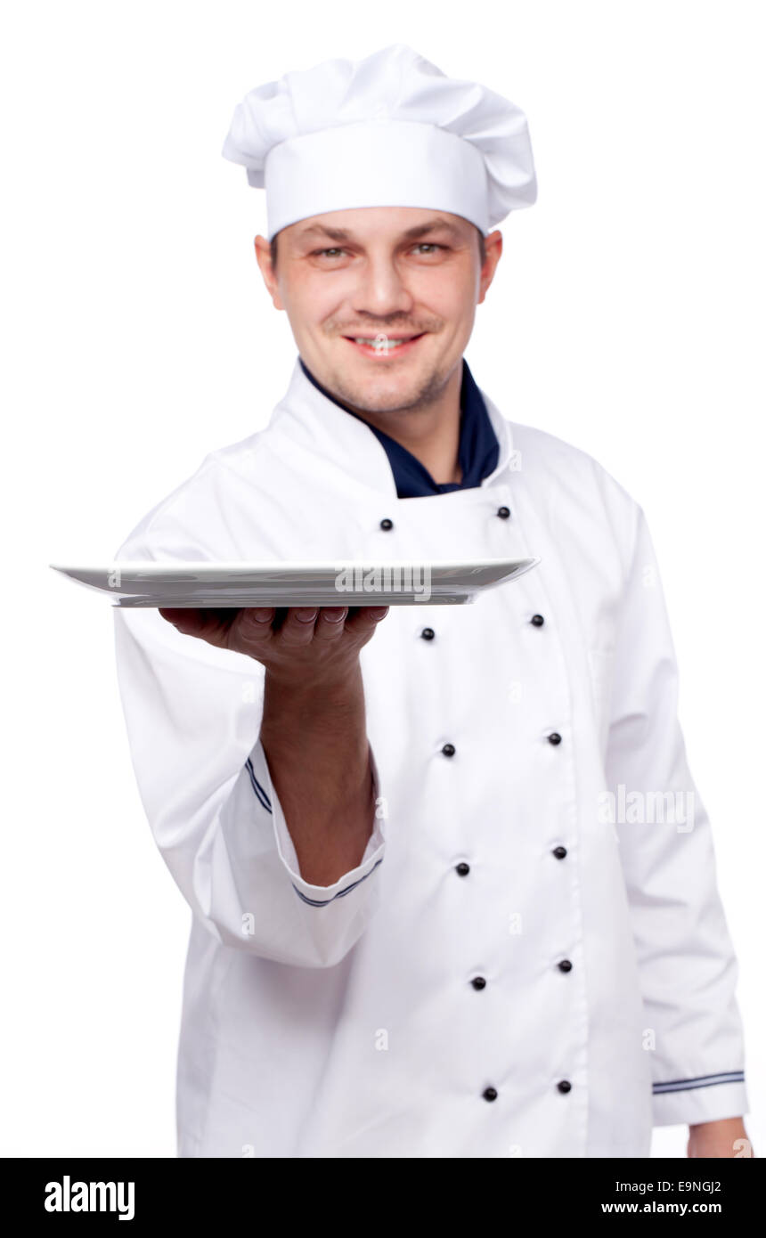 chef holding empty plate Stock Photo - Alamy