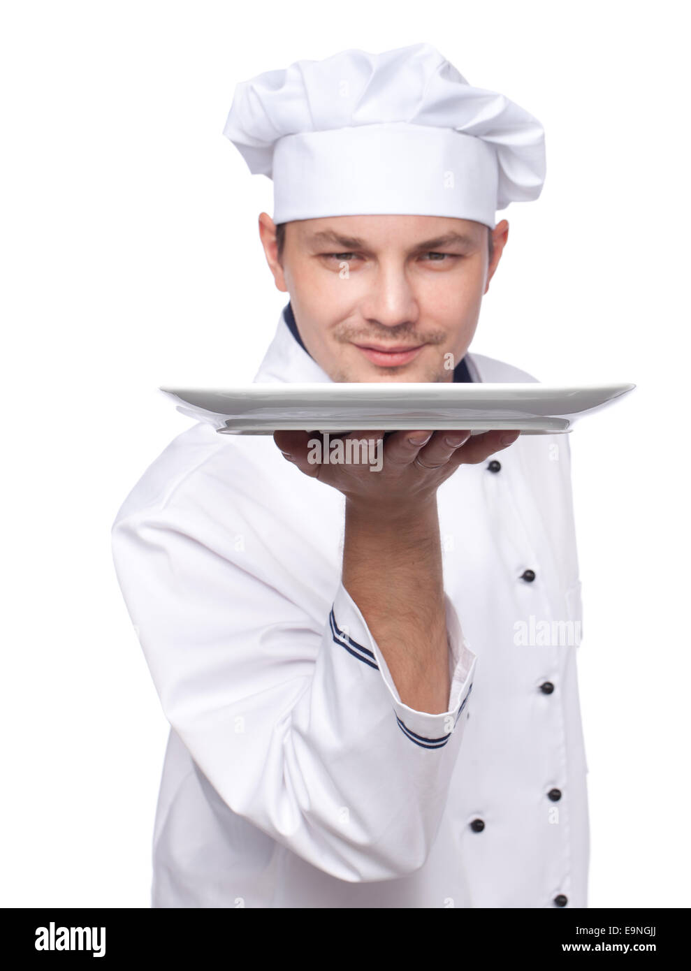 chef holding empty plate Stock Photo - Alamy