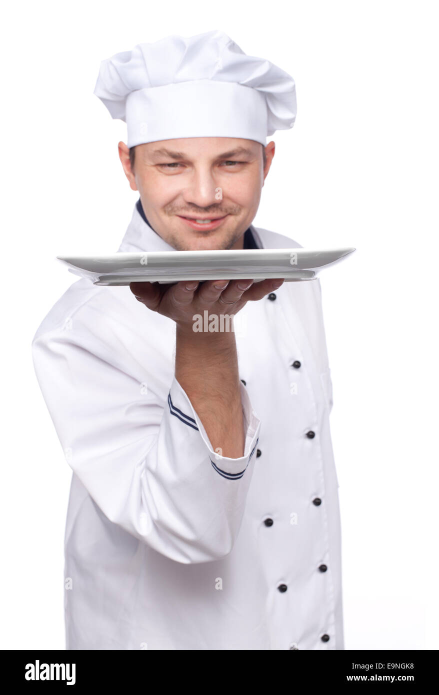chef holding empty plate Stock Photo - Alamy