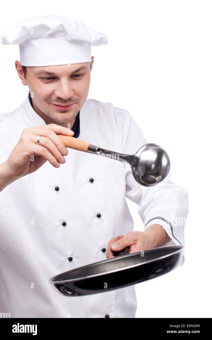 chef with pan and ladle Stock Photo - Alamy