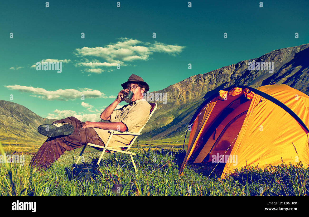 Tourist in camp Stock Photo - Alamy