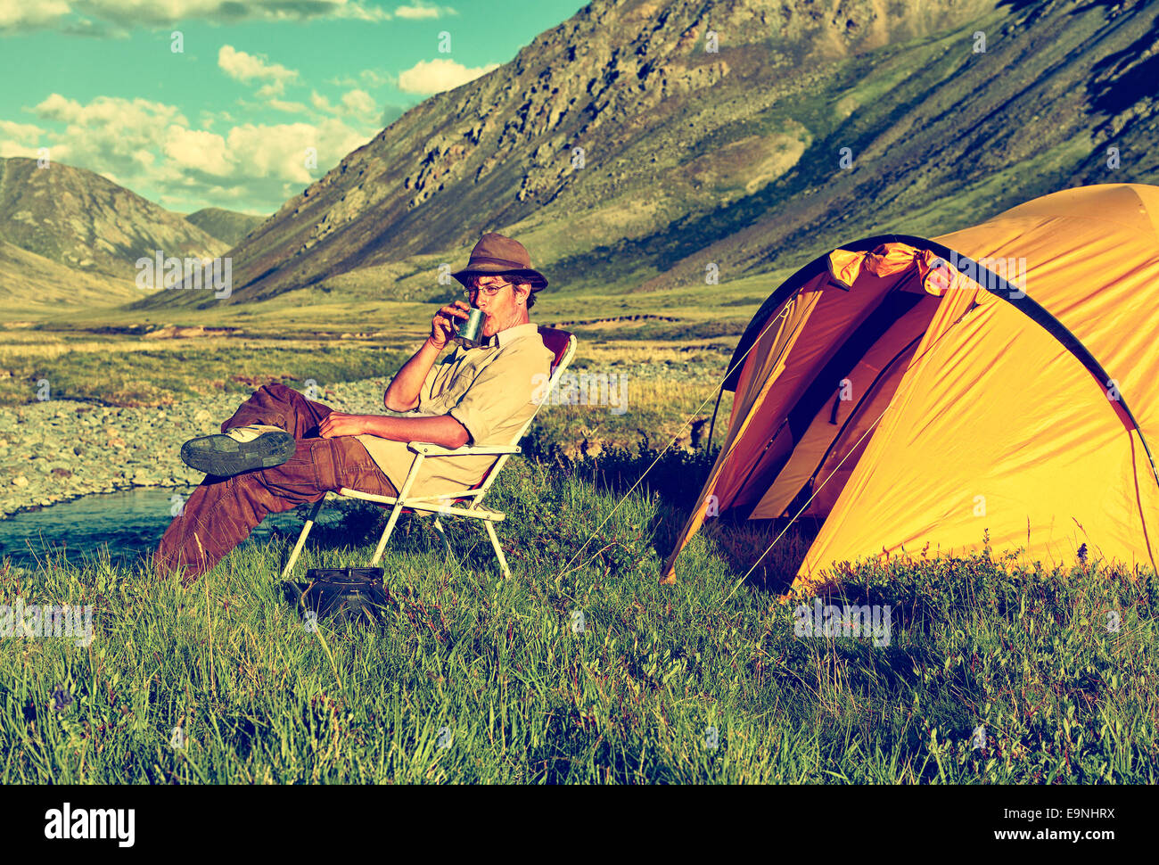 Tourist in camp Stock Photo - Alamy
