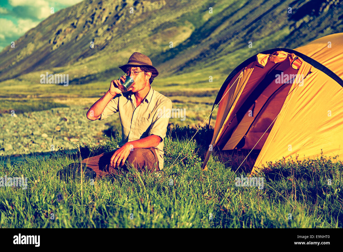 Tourist in camp Stock Photo - Alamy