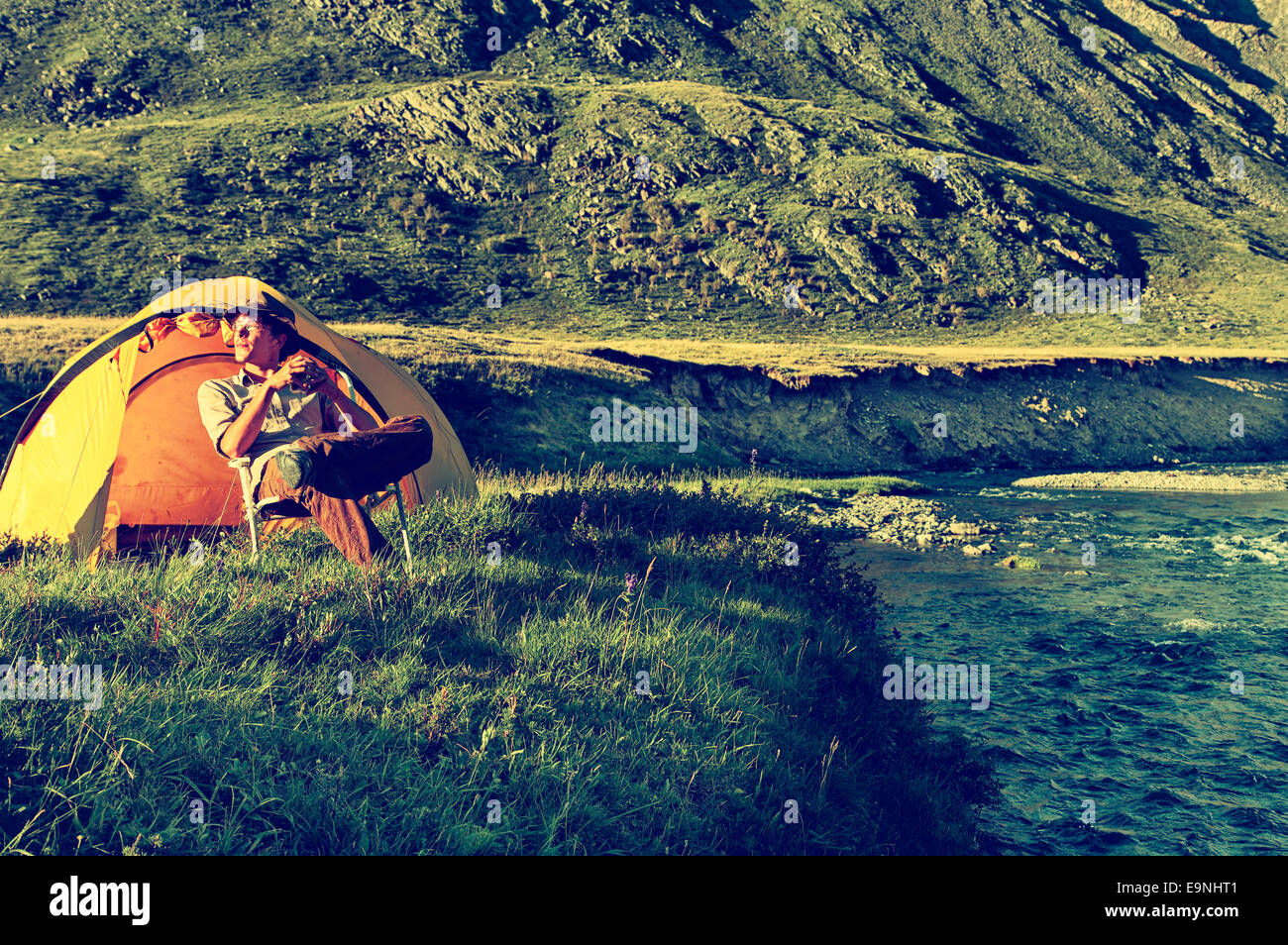 Tourist in camp Stock Photo - Alamy