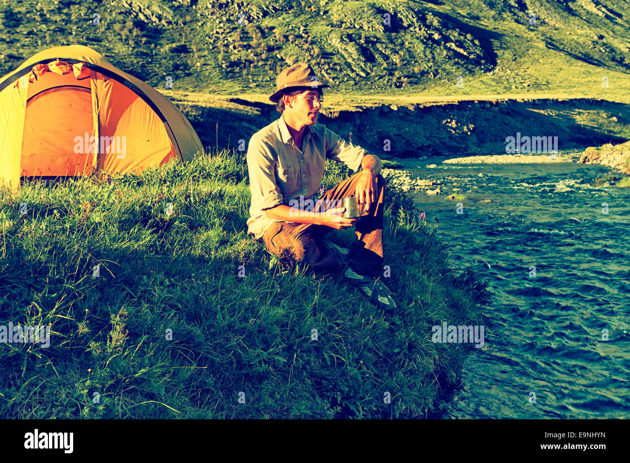 Tourist in camp Stock Photo - Alamy