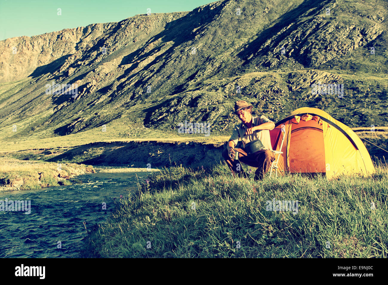 Tourist in camp Stock Photo - Alamy