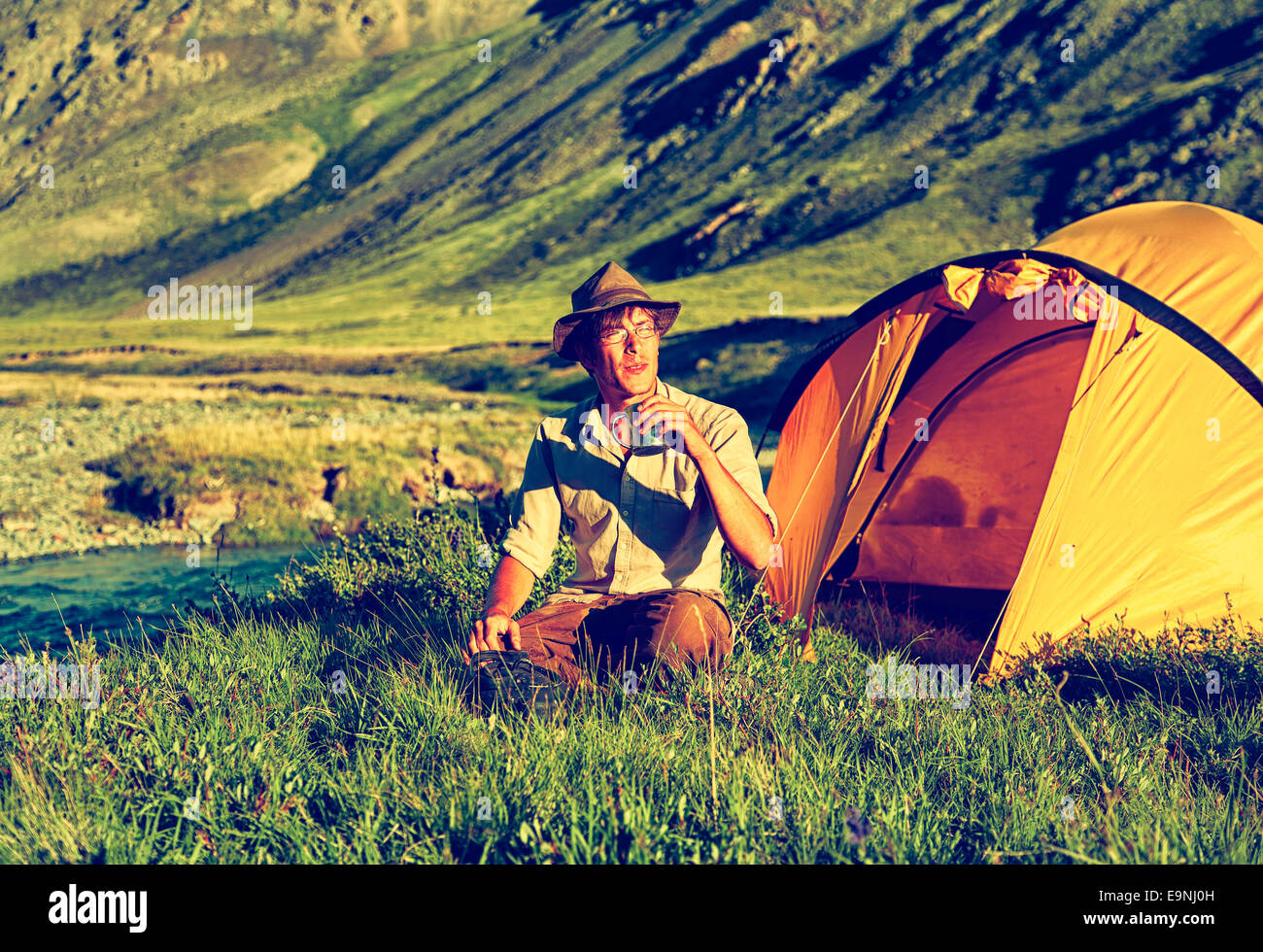 Tourist in camp Stock Photo - Alamy