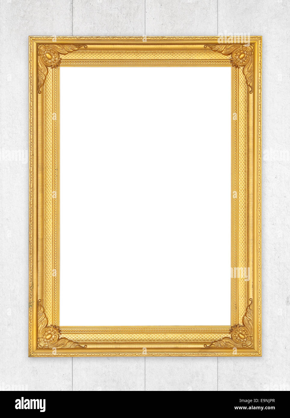 blank golden frame on wood wall background Stock Photo - Alamy
