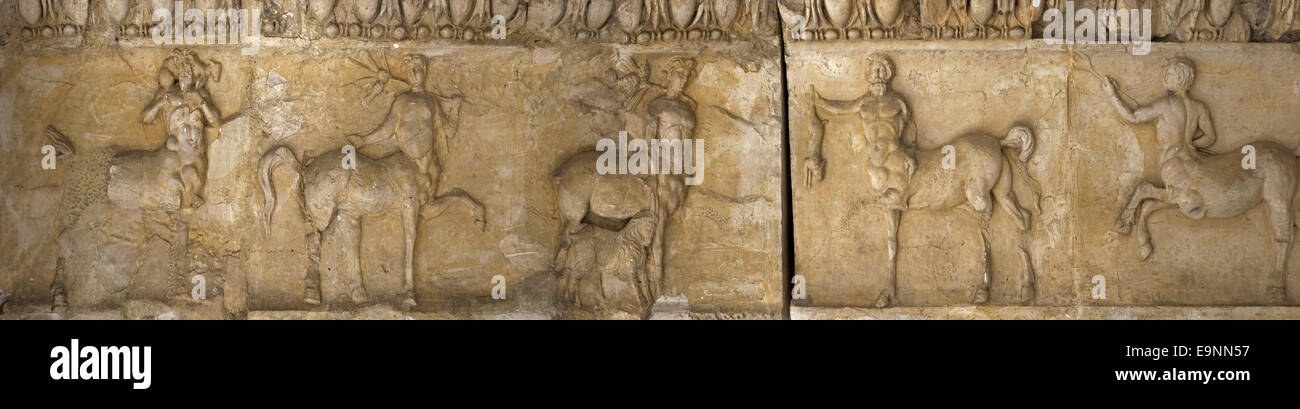 Roman frieze showing centaurs, mythological creatures with the head ...