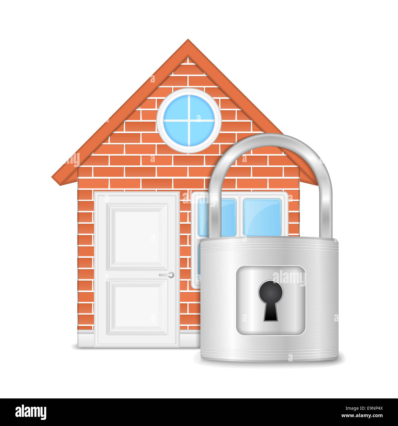 Brick house with lock, house security concept Stock Photo - Alamy