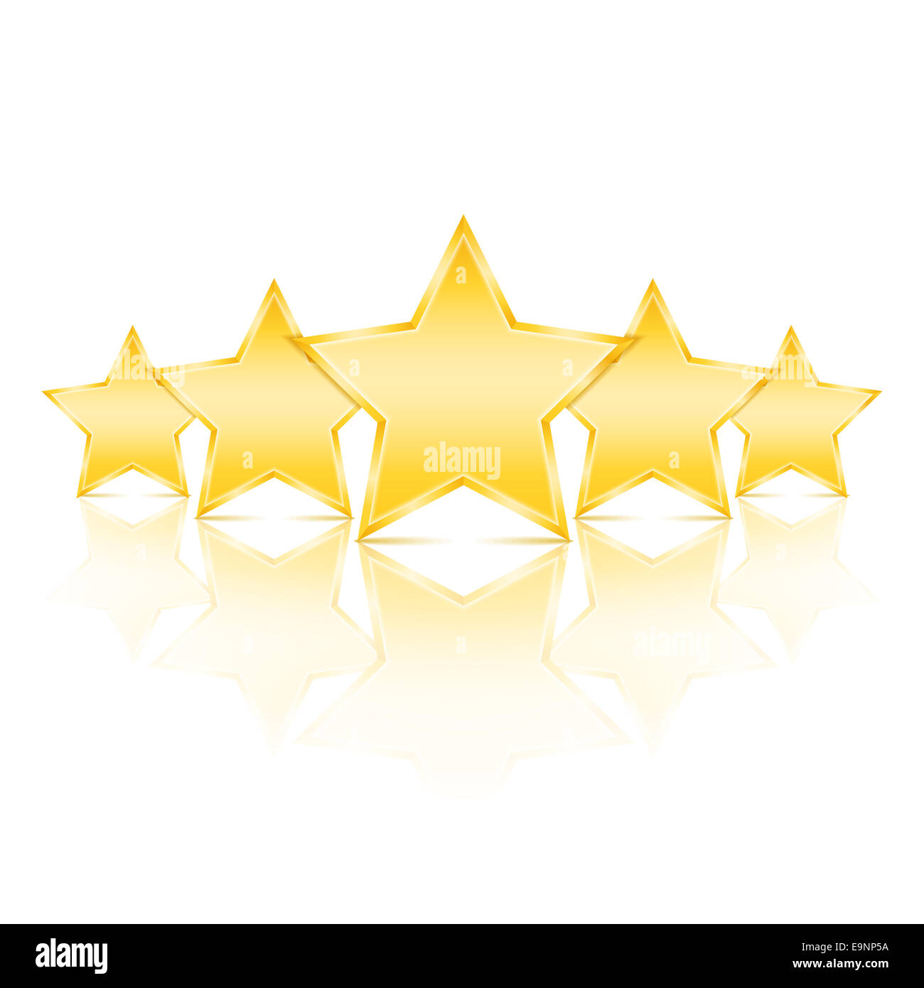 Five golden stars with reflection on white background Stock Photo - Alamy