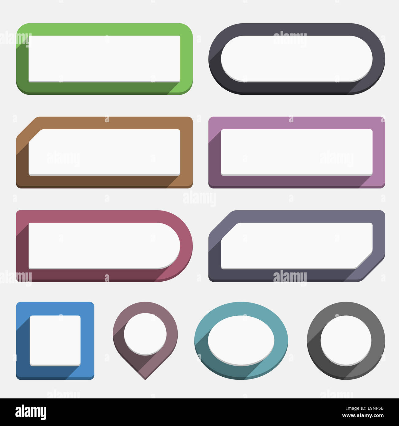 Set of flat buttons with long diagonal shadows Stock Photo - Alamy