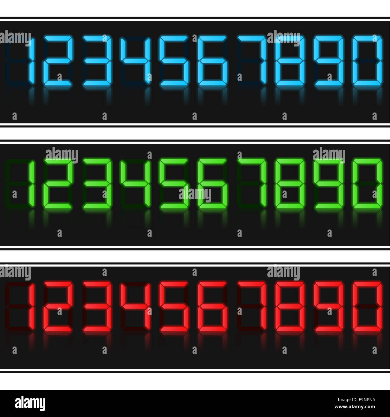 Glowing digital numbers, blue, green and red colors Stock Photo - Alamy