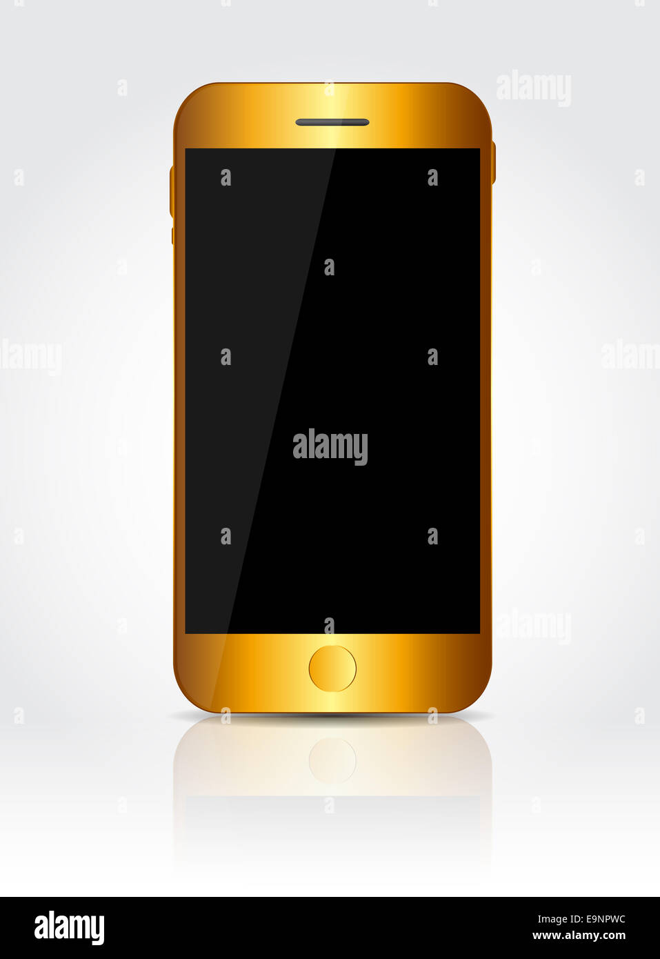 New Realistic Gold Mobile Phone With Black Screen. Vector Illust Stock ...