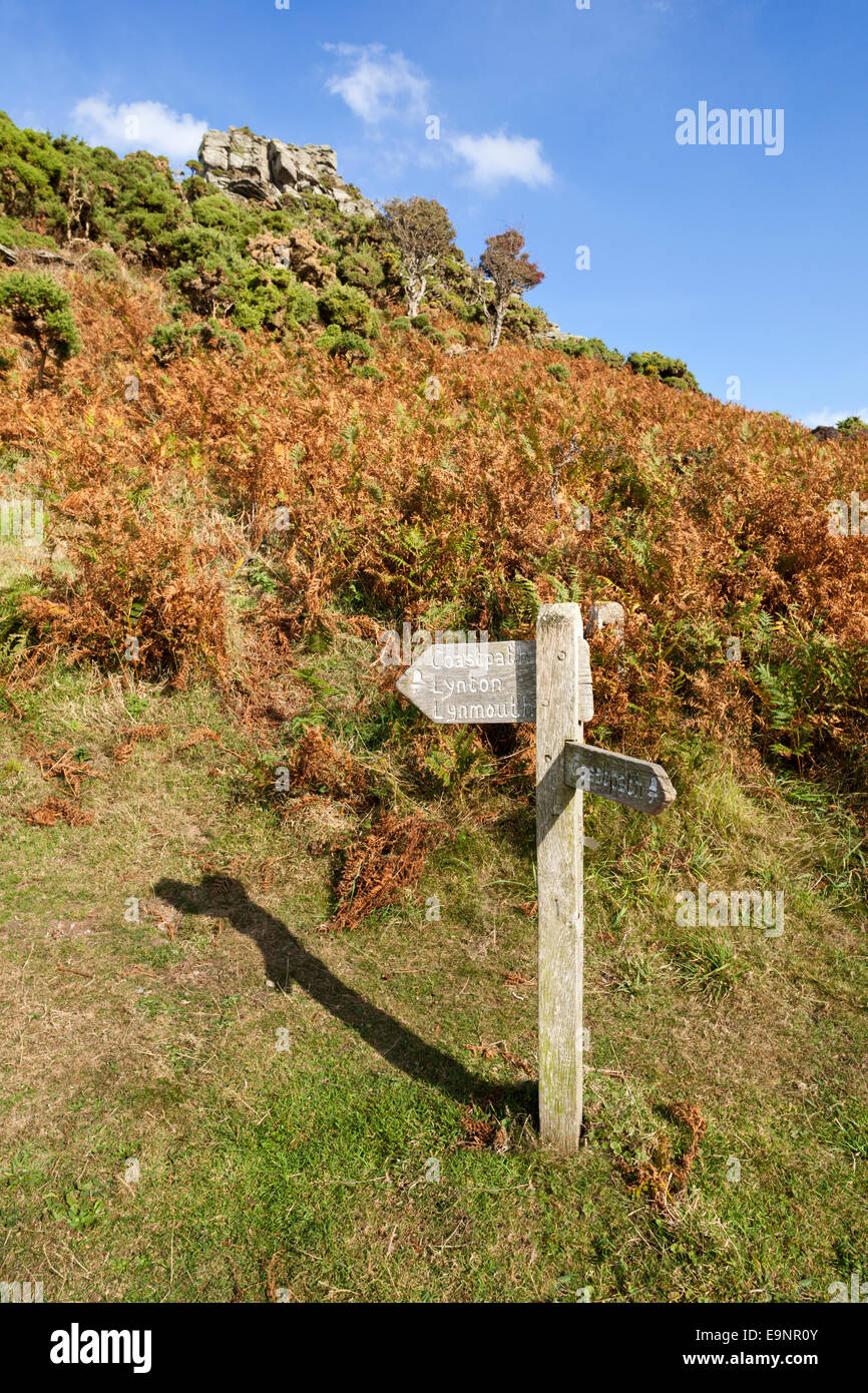 Exmoor National Park - Public footpath signs in the Valley of the Rocks ...