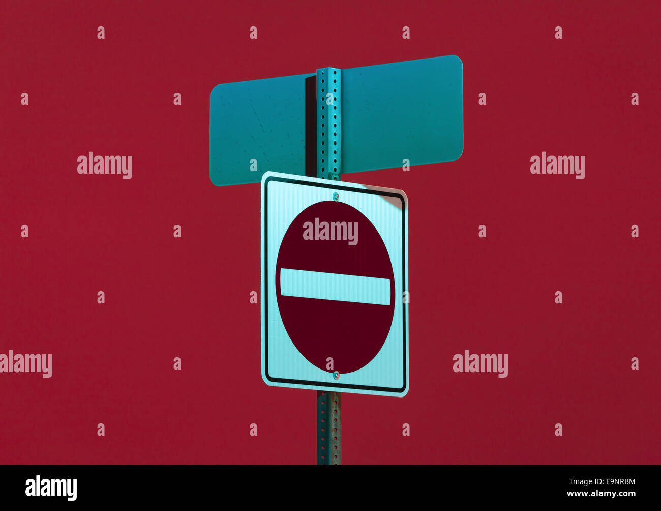 Do not enter sign at night with red sky background Stock Photo - Alamy