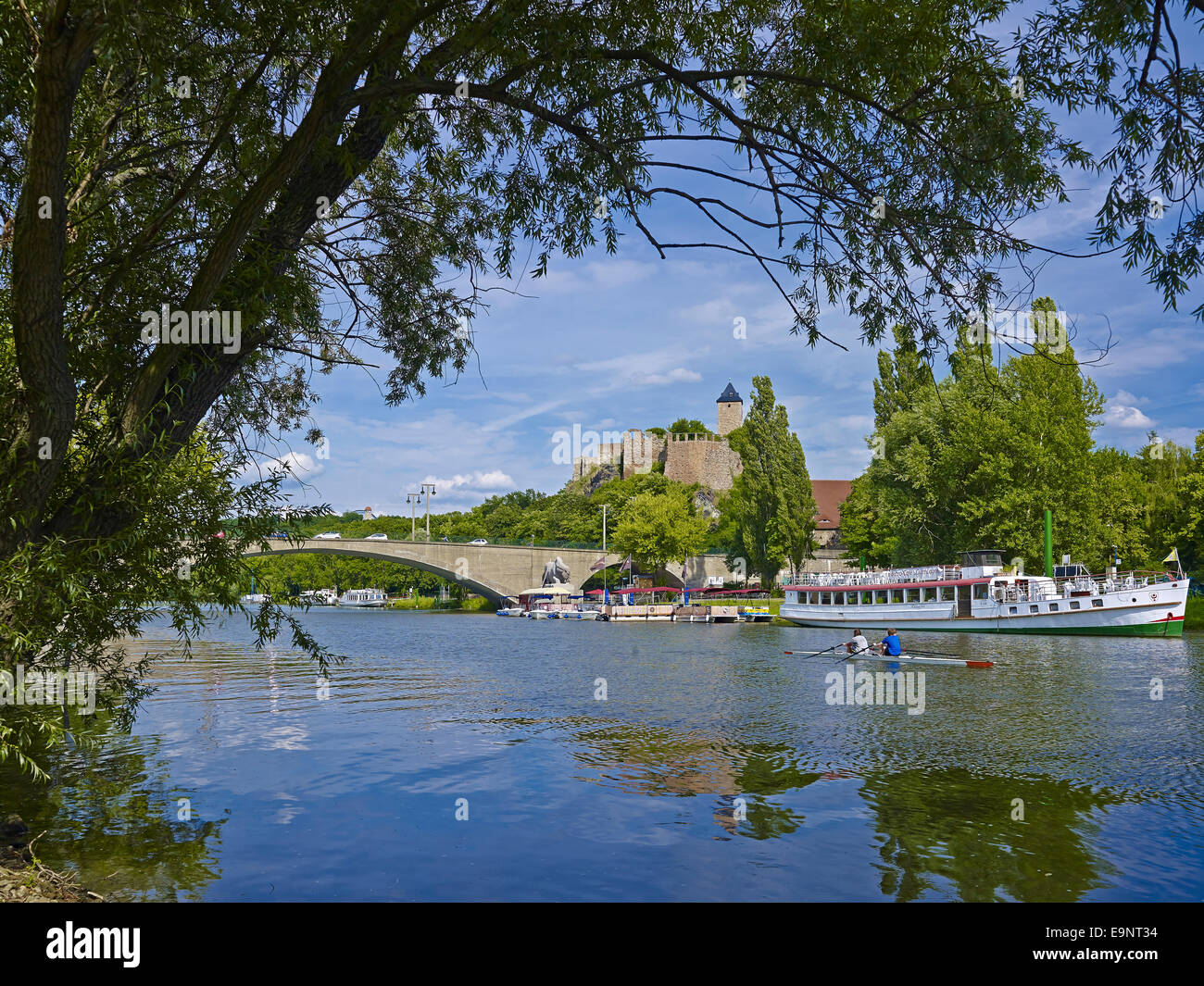 Saale river with Giebichenstein Castle in Halle, Germany Stock Photo ...