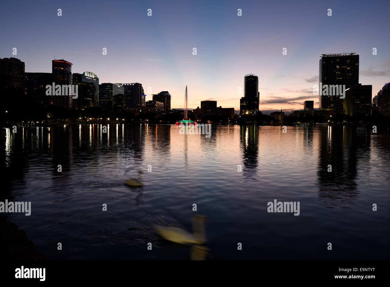 View from Lake Eola of downtown Orlando, Florida at sunset Stock Photo ...