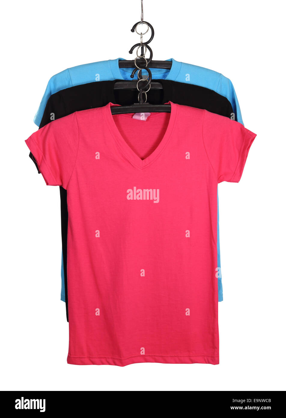 three t-shirt template on hange isolated on white background (with ...