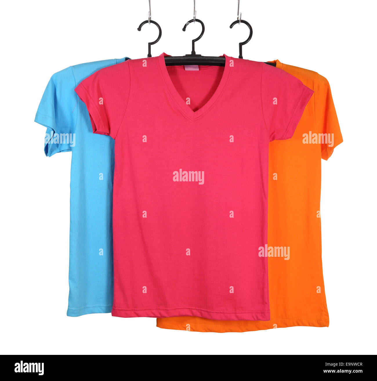 three t-shirt template on hange isolated on white background (with ...