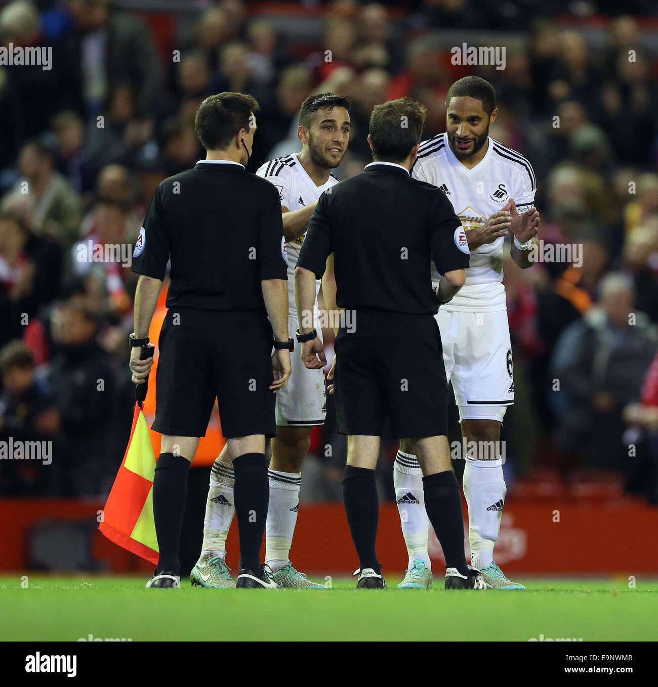 London, UK. 28th Oct, 2014. Swansea's Neil Taylor and Ashley WIlliams ...
