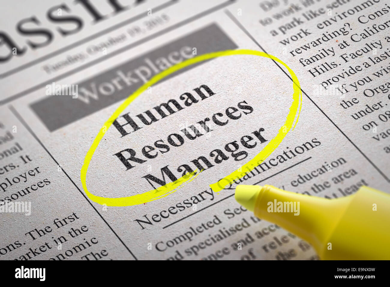 Human Resources Manager Vacancy in Newspaper Stock Photo - Alamy