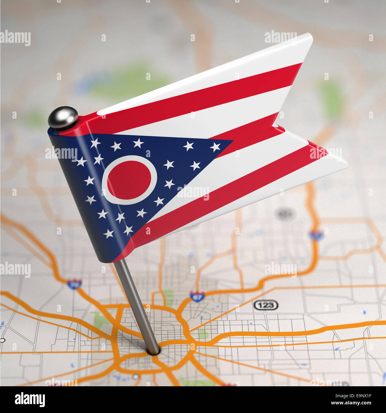 Ohio Small Flag on a Map Background Stock Photo - Alamy