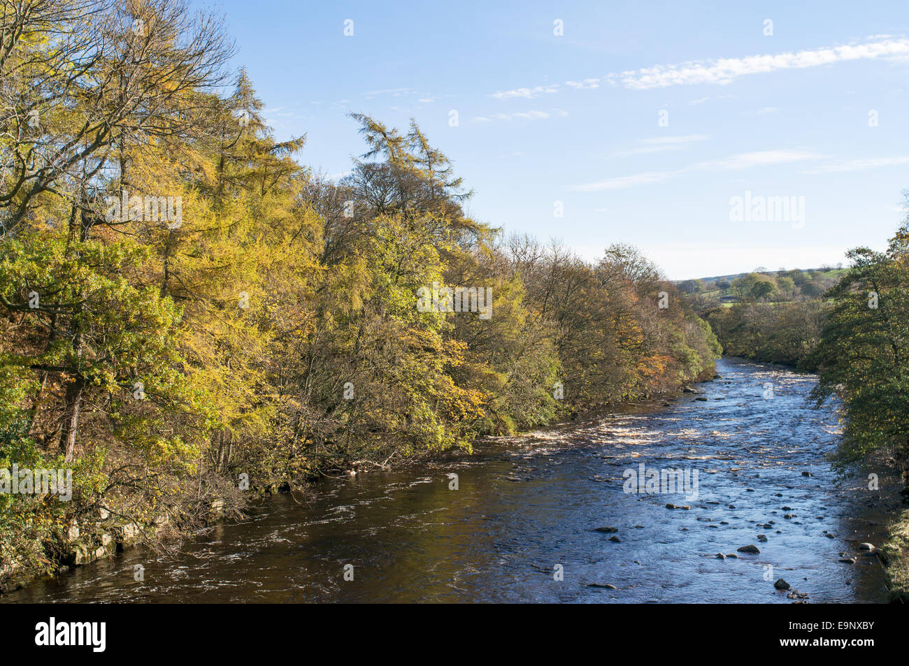 The river Tees at Middleton in Teesdale in autumn, north east England ...