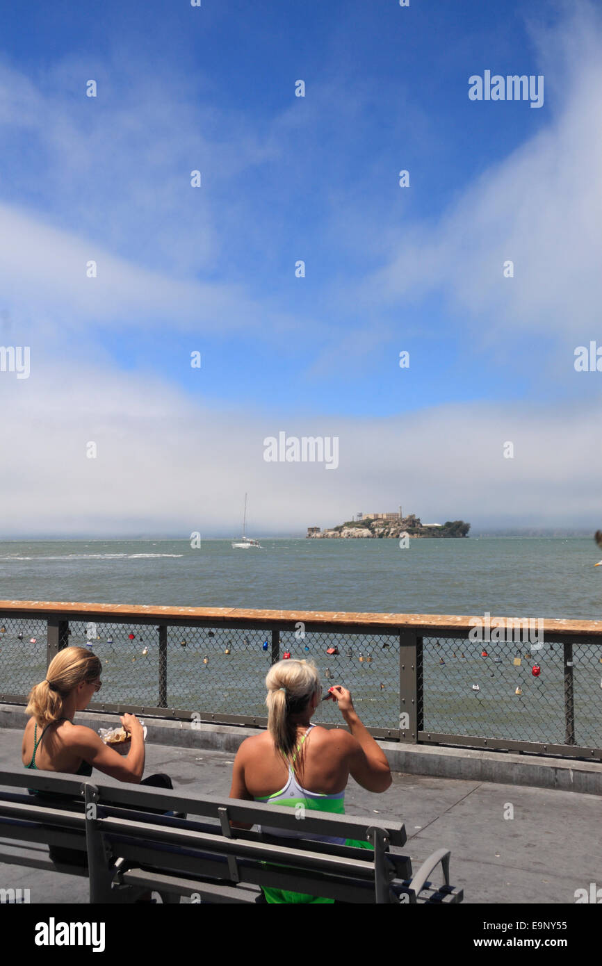 Pier with view to Alcatraz, San Francisco, California, USA Stock Photo ...