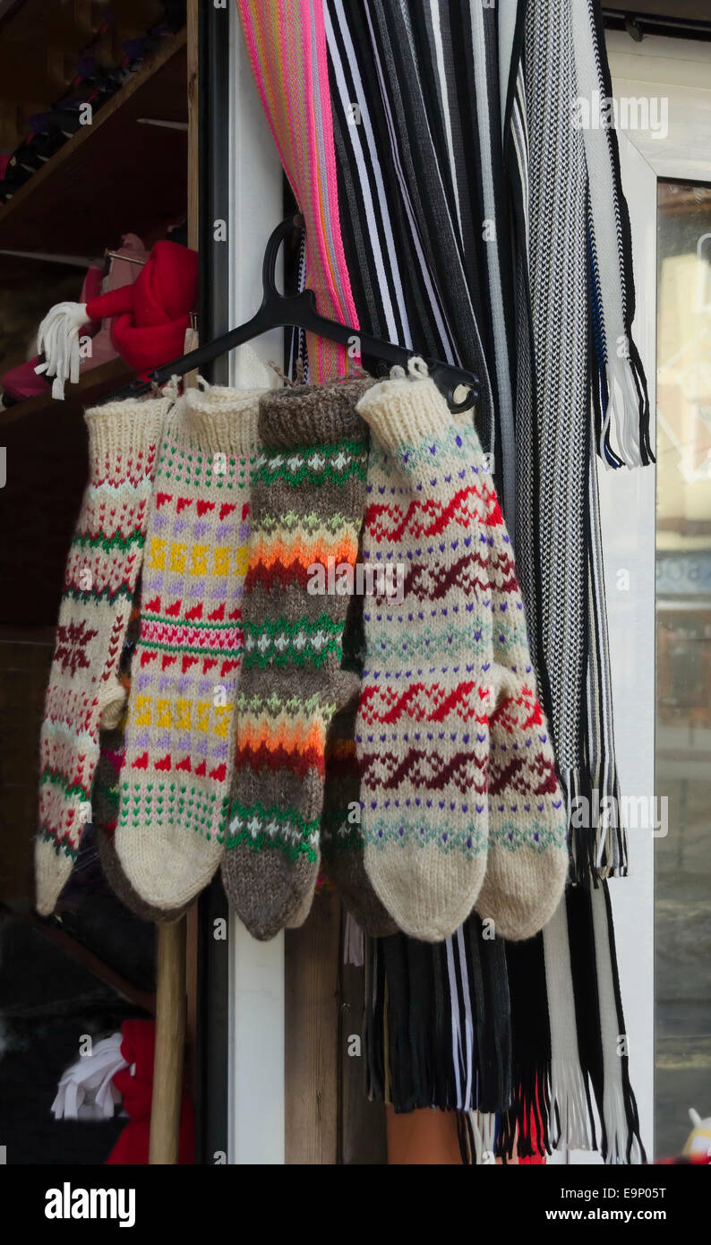 Traditional bulgarian colourful wool stocking knitted by hand Stock ...