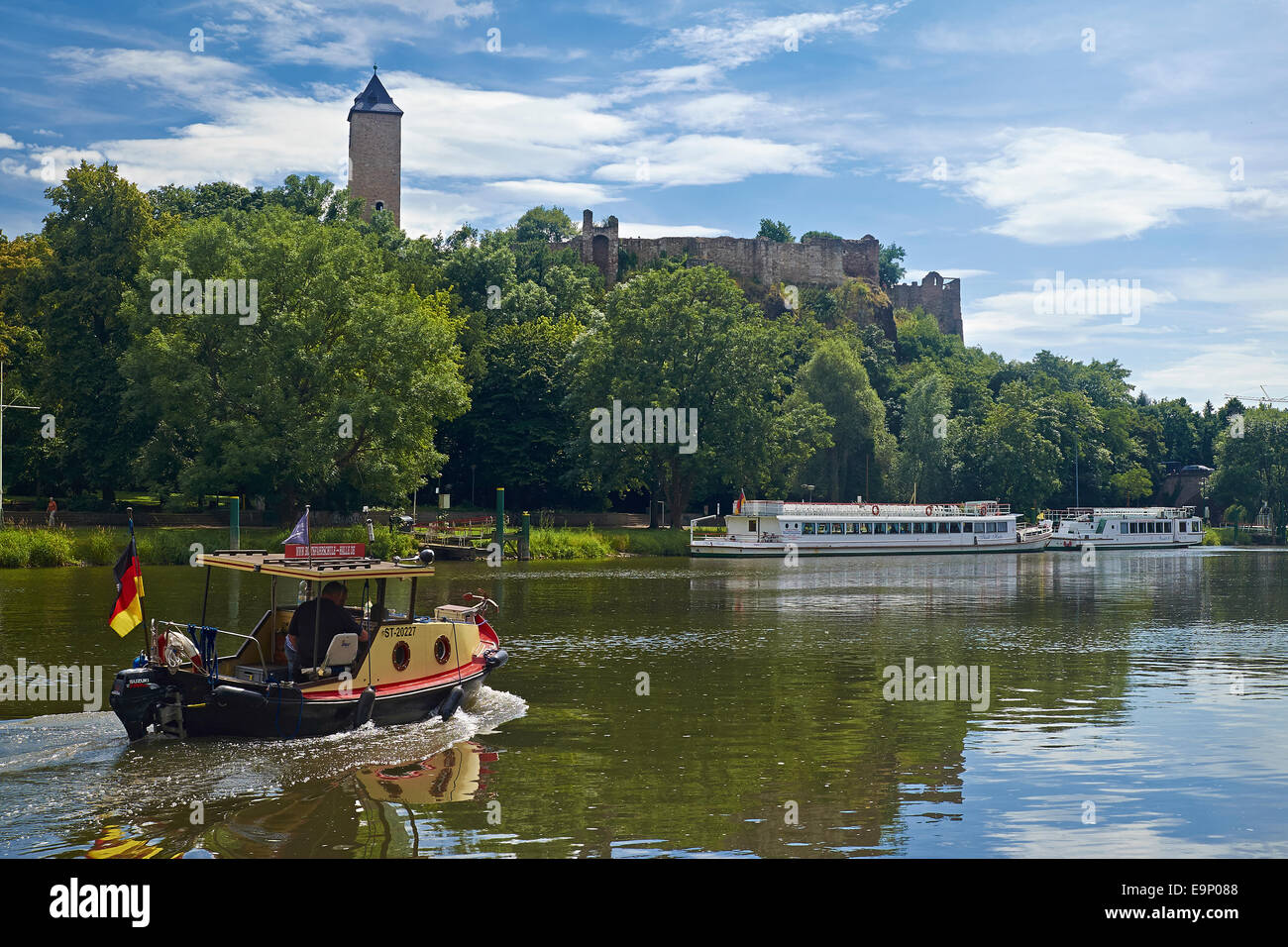 Saale river with Giebichenstein Castle in Halle, Germany Stock Photo ...